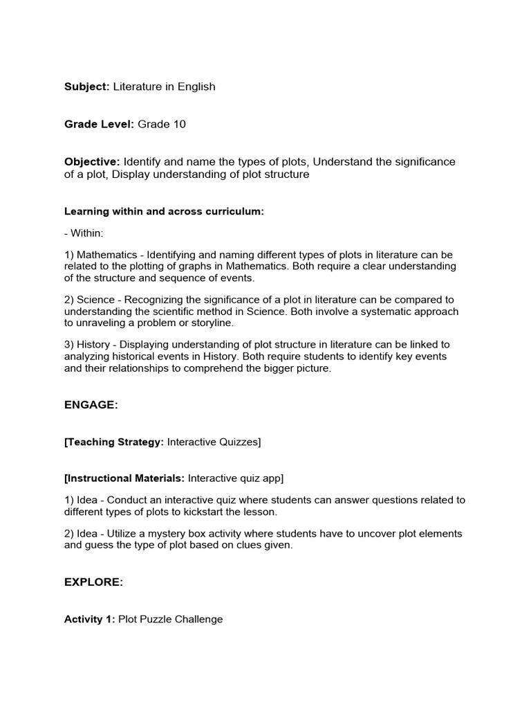 Lesson Plan | PDF | Plot (Narrative) | Narrative