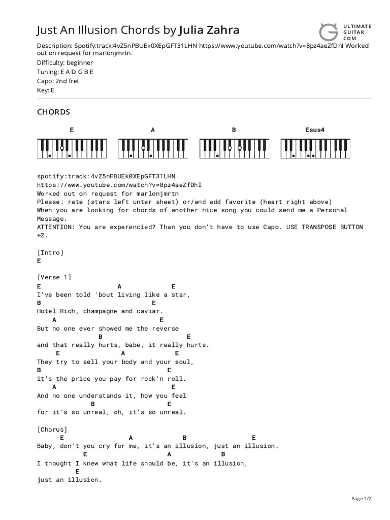 Just An Illusion Chords by Julia Zahratabs at Ultimate Guitar Archive ...