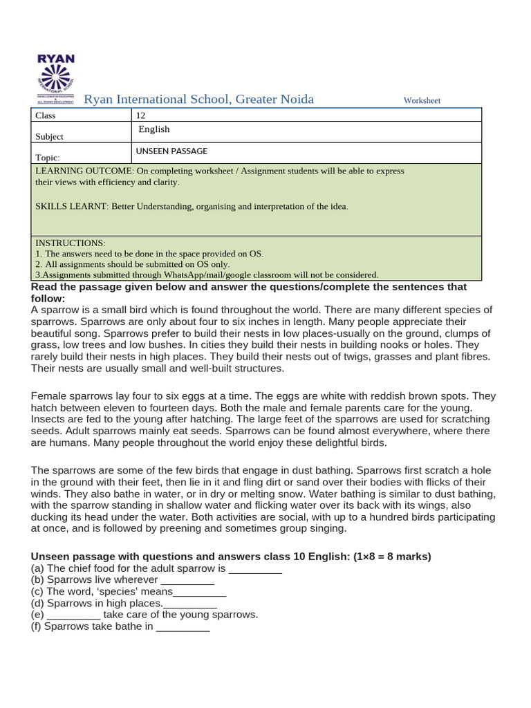 ASSIGN Reading Comprehension 1 - Ic947925 | PDF | Birds | Zoology