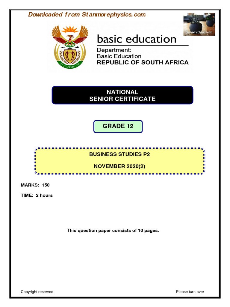 Business Studies Grade 12 NOV 2020 P2 and Memo | PDF | Leadership ...