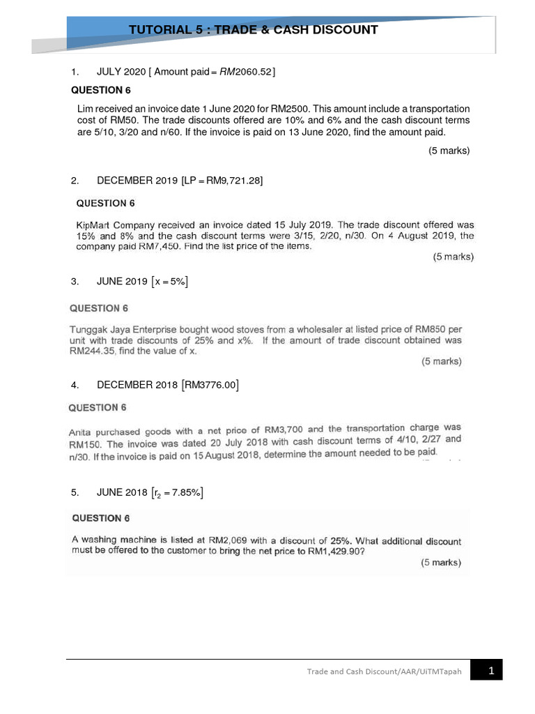 Trade and Cash Discount Calculation Guide | PDF | Finance & Money ...
