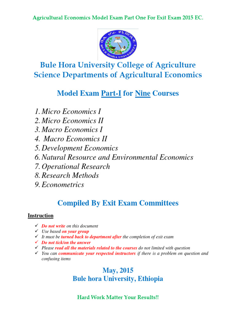 Model Exam Part-I For AgEc 2015 Students-1 | PDF | Errors And Residuals ...