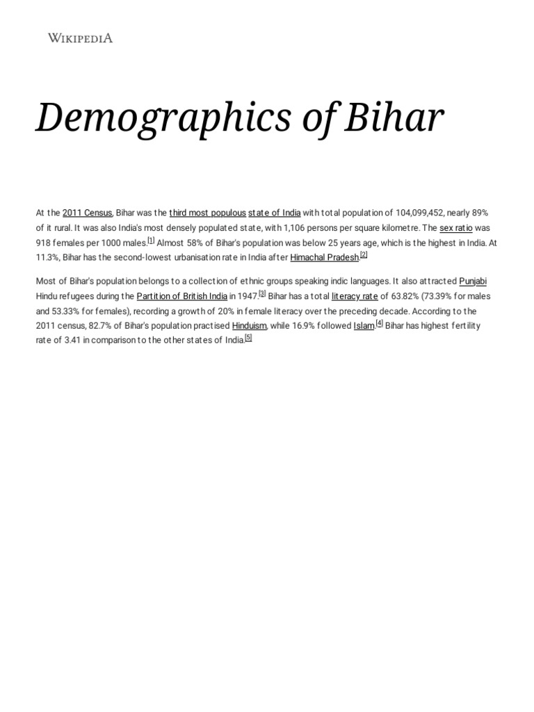 Demographics of Bihar | PDF | South Asia | Social Groups Of India