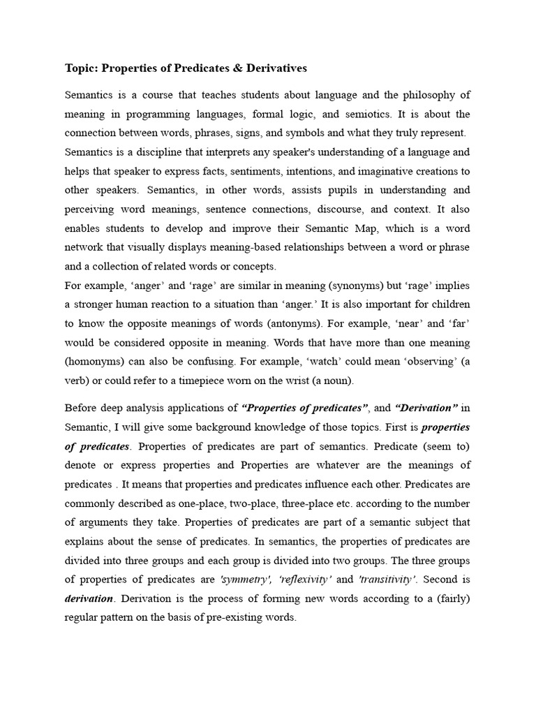 Properties Of Predicates Derivatives PDF Semantics Predicate