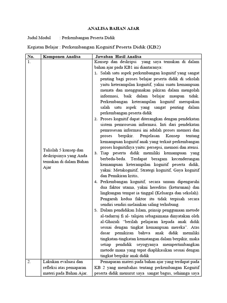 Analisa Bahan Ajar KB 2 | PDF