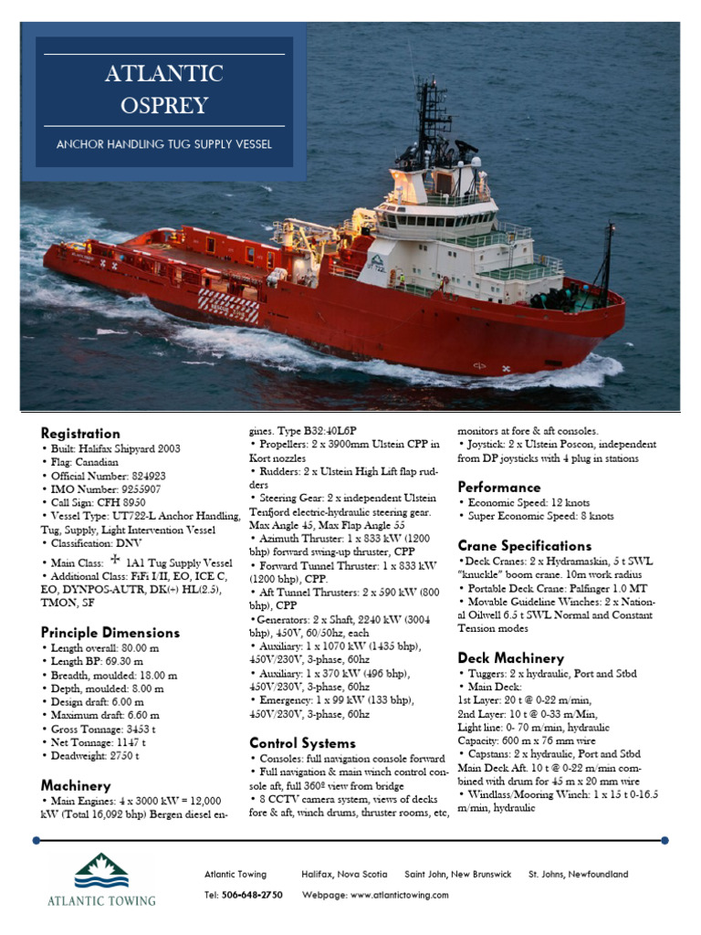 AHTS - Atlantic Osprey | PDF | Tugboat