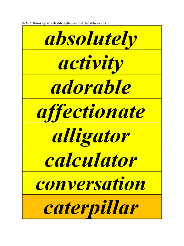 Break Up Words Into Syllables | PDF