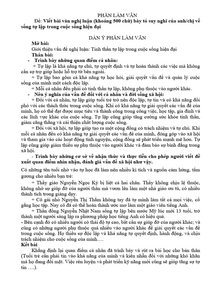 DAN Y PHẦN LÀM VĂN-BAI VAN NLXH-SONG TU LUC- VAN 10-KNTT-GIUA HK2 | PDF