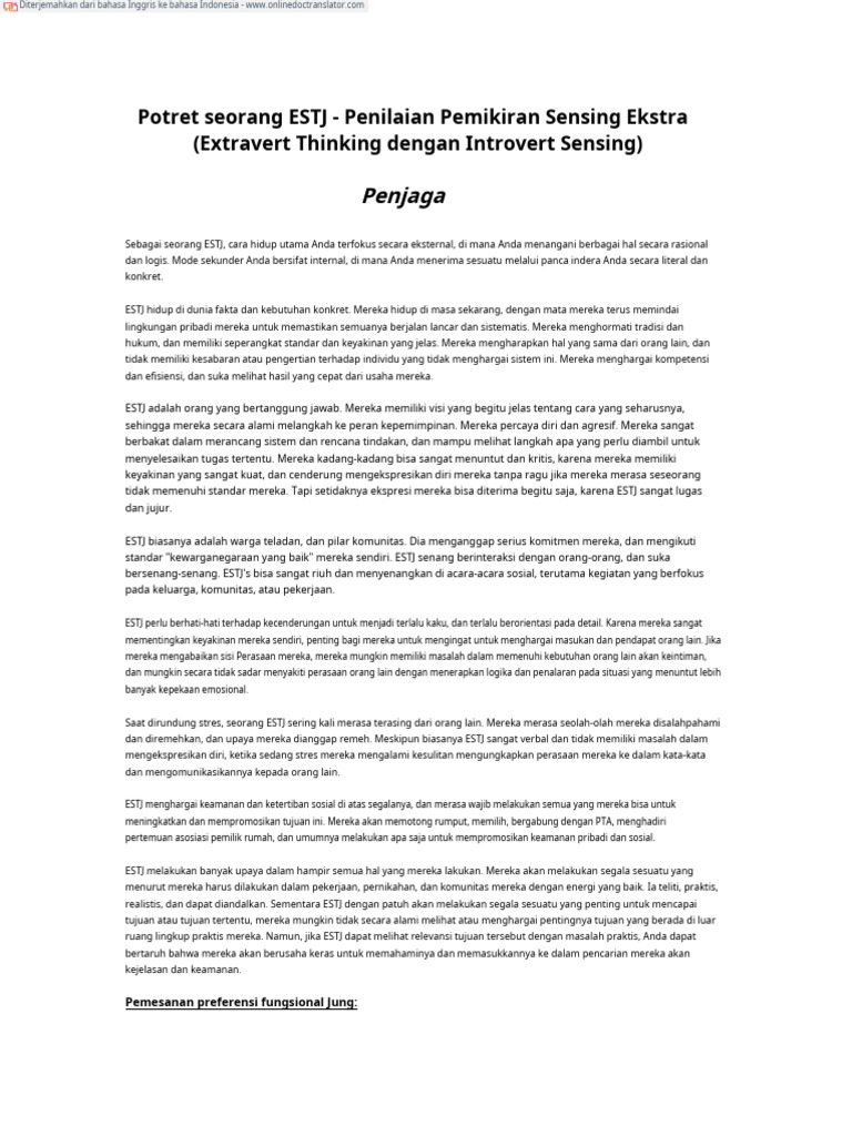 MBTI Personality Types - ESTJ - En.id | PDF