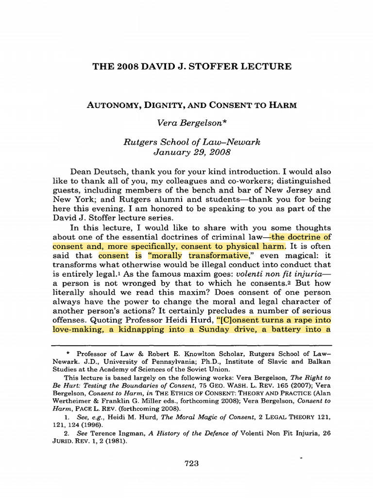 Autonomy Dignity and Consent To Harm | PDF | Dignity | Justice