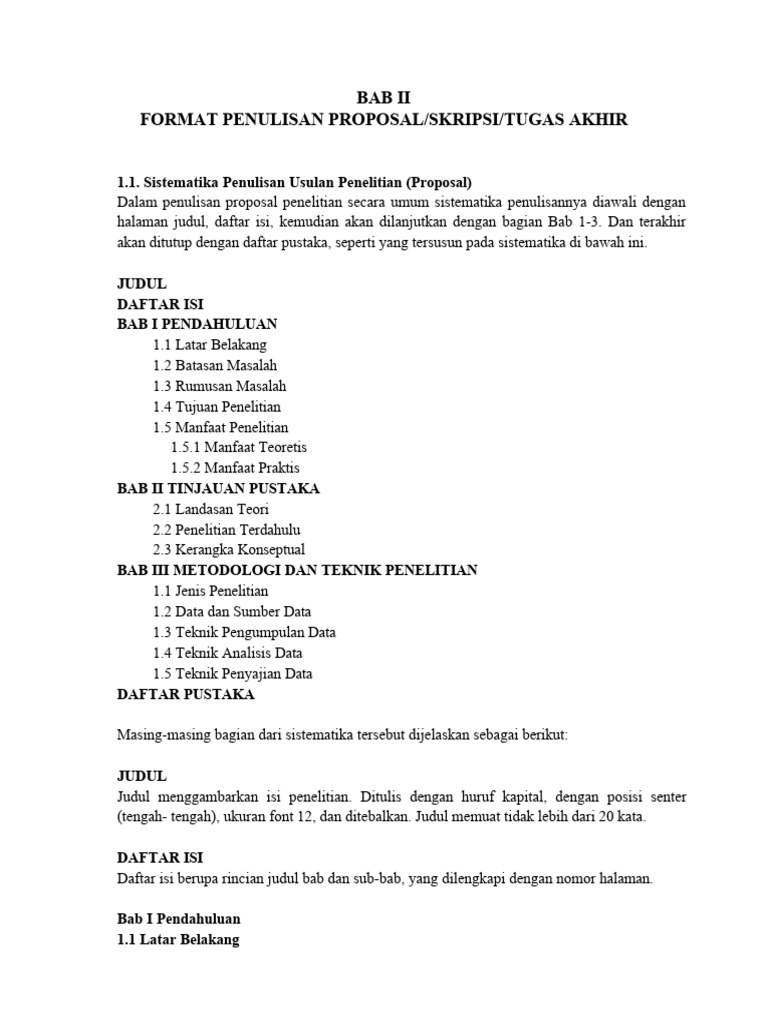 BAB II Panduan Penulisan Skripsi S1 | PDF