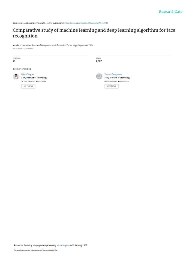 Face Recognition: ML vs DL Algorithms | PDF | Support Vector Machine | Deep Learning