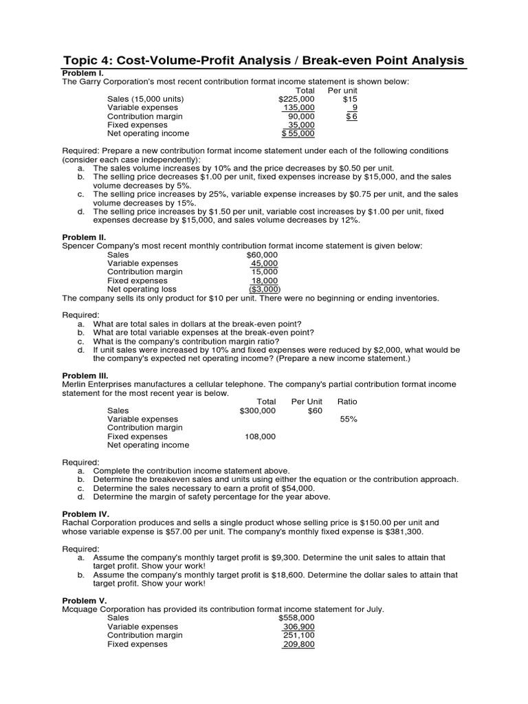Topic 4 Cost-Volume-Profit Analysis & Break-even Point Analysis CE | PDF | Economies | Business ...