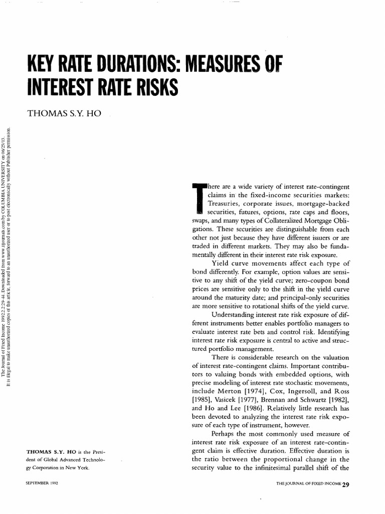 Key Rate Durations Measures Of Interest Rate Risks Download Free Pdf