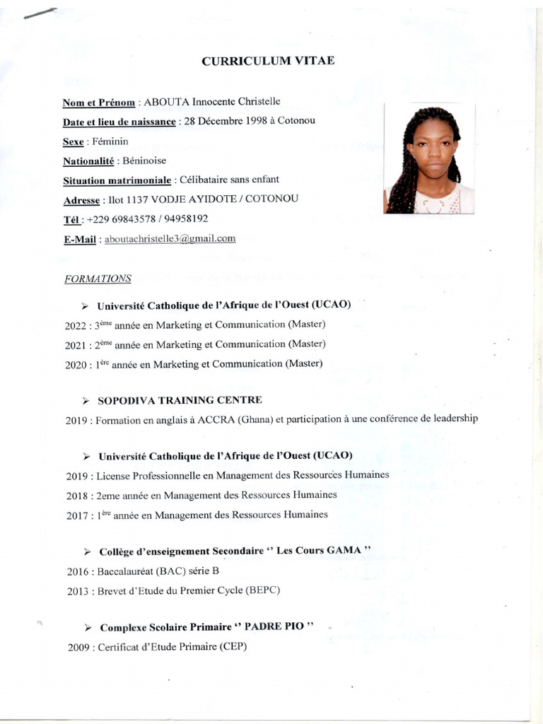 CV ABOUTA Innocente Christelle | PDF