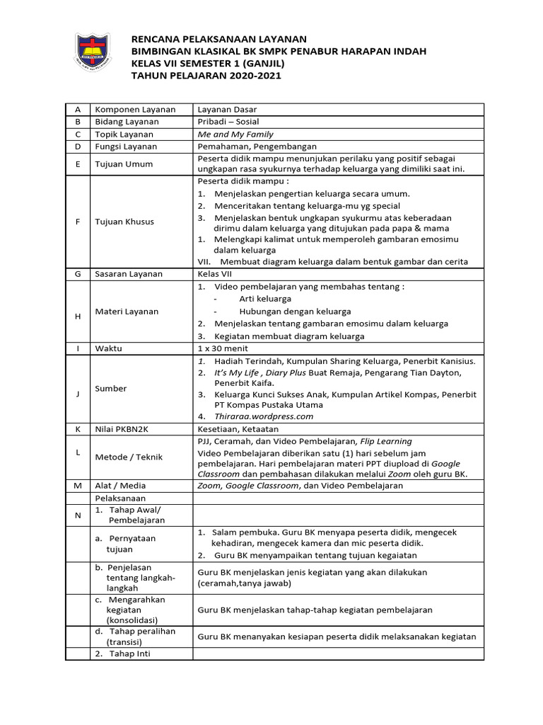 Rencana Layanan Bimbingan Keluarga Kelas VII | PDF | Karier & Perkembangan | Kesehatan Holistik