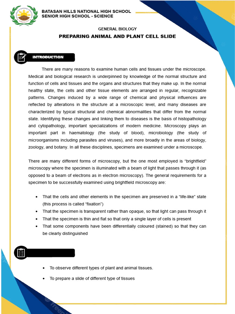 Preparing Plant and Animal Cell Slides | PDF | Staining | Microscopy