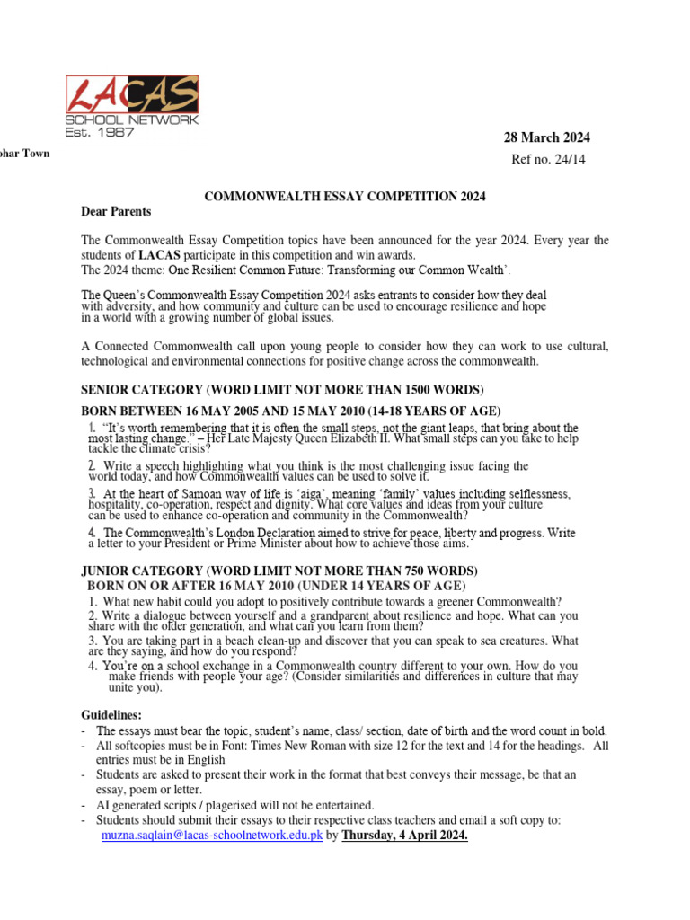 Commonwealth Essay Competition 2024-1 | PDF | Commonwealth Of Nations