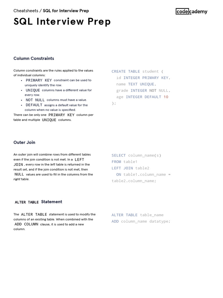 SQL for Interview Prep_ SQL Interview Prep Cheatsheet _ Codecademy ... SQL for Interview Prep_ SQL Interview Prep Cheatsheet _ Codecademy ...