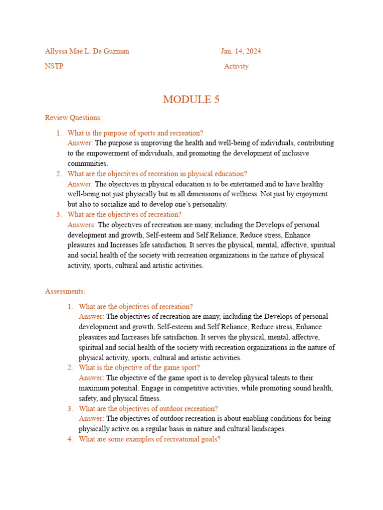 Module 5 | PDF | Recreation | Sports