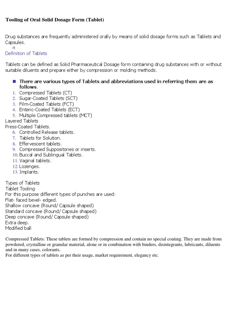 Tooling of Oral Solid Dosage Form | PDF | Tablet (Pharmacy) | Pharmacology