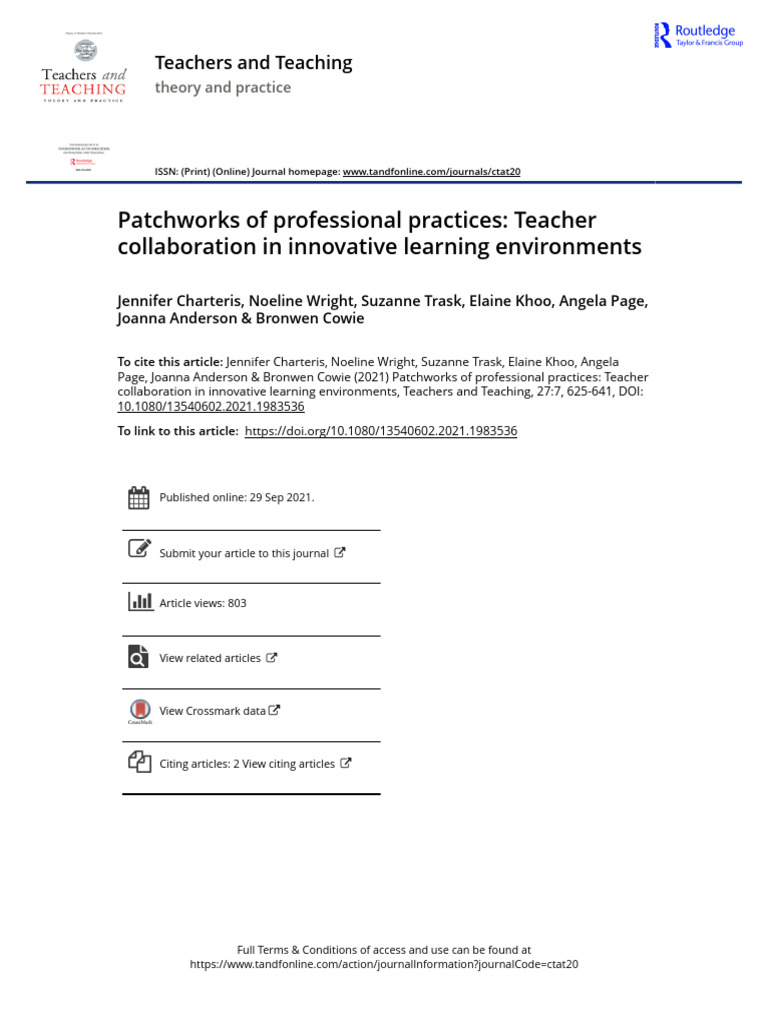 Patchworks of Professional Practices Teacher Collaboration in Innovative Learning Environments ...