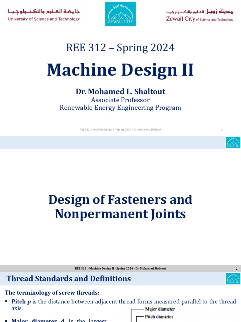 Machine Design II: Fasteners & Joints | PDF | Screw | Mechanical ...