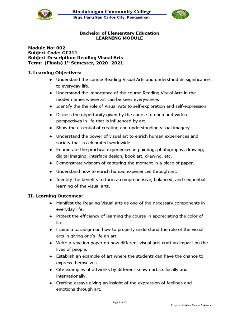 Reading Visual Arts Final | PDF | Crafts | Performing Arts