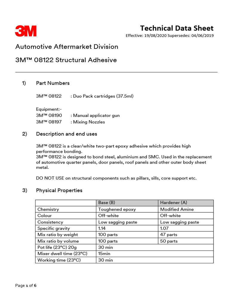 3M Automotive Aftermarket Division 3M™ 08122 Structural Adhesive ...