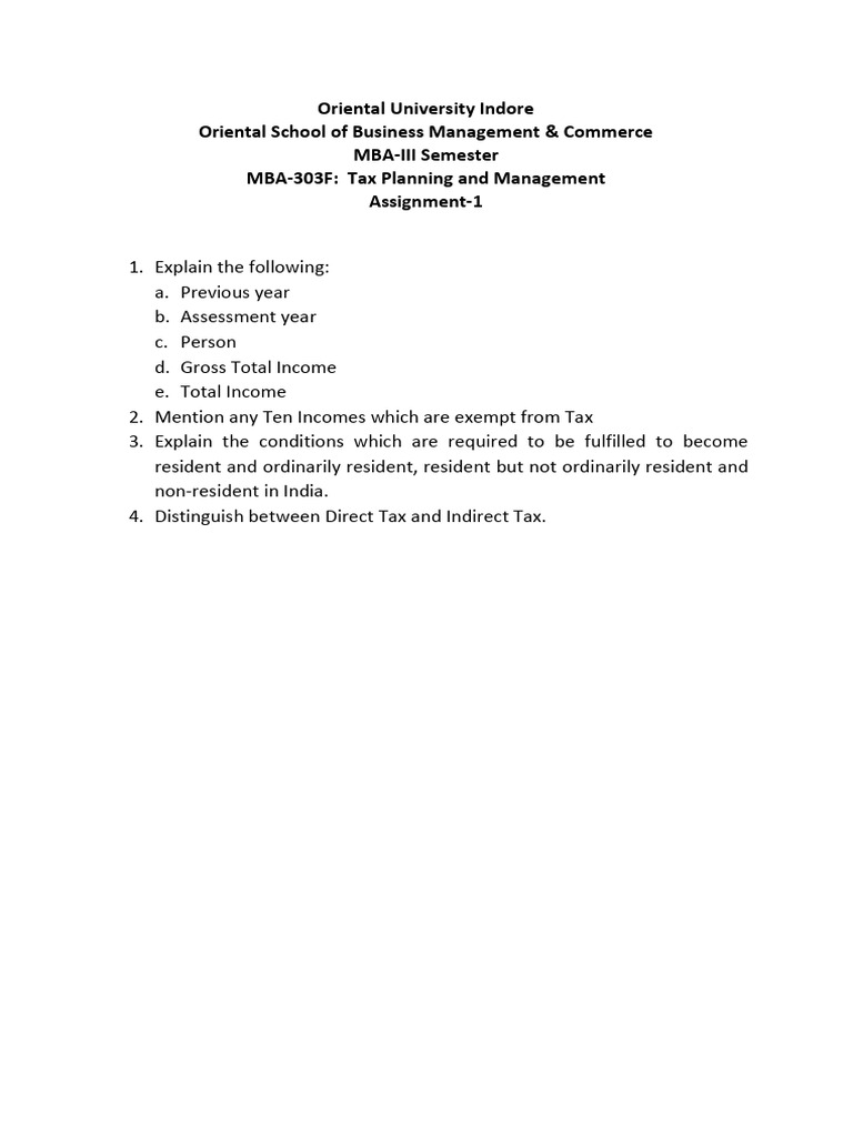 MBA-303F Tax Planning and Management | PDF