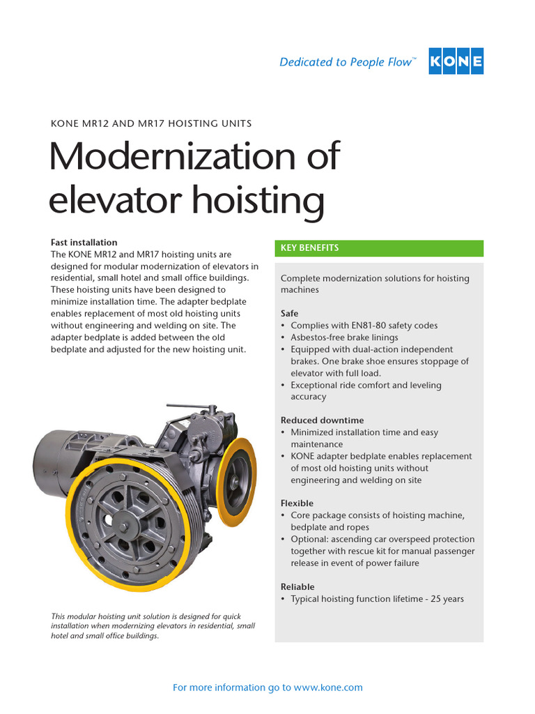 Factsheet Kone MR 12 and MR 17 Hoisting Units - tcm90 18358 | PDF ...