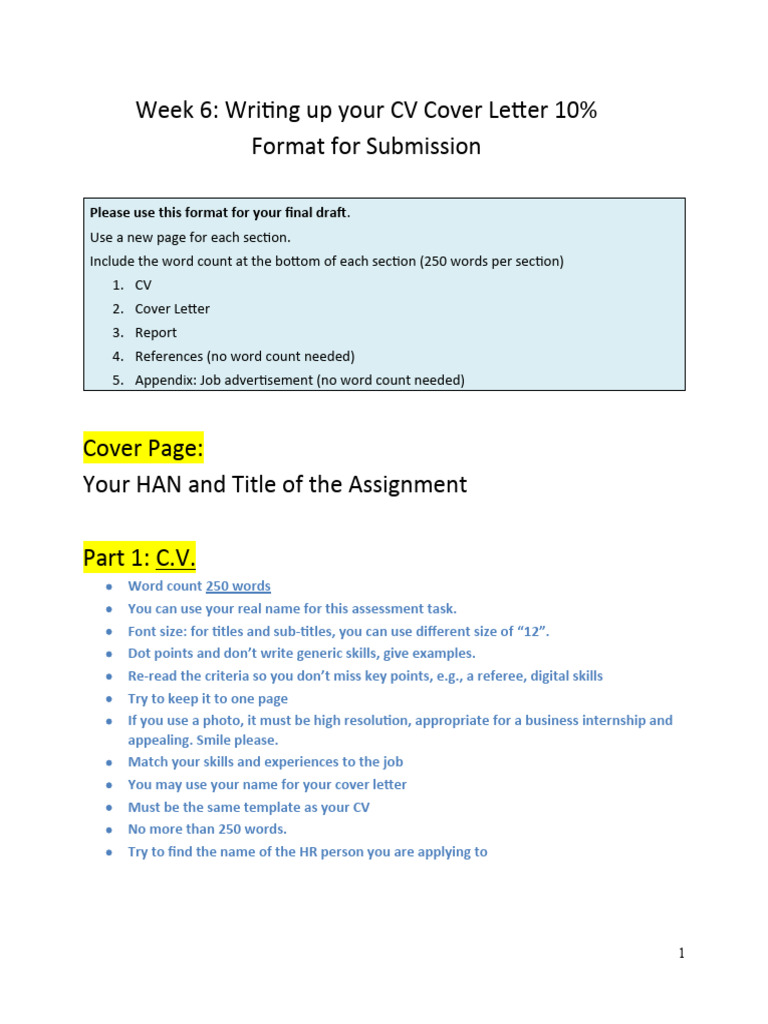 CV and Cover Letter Guidelines for Internships | PDF | Internship | Job ...