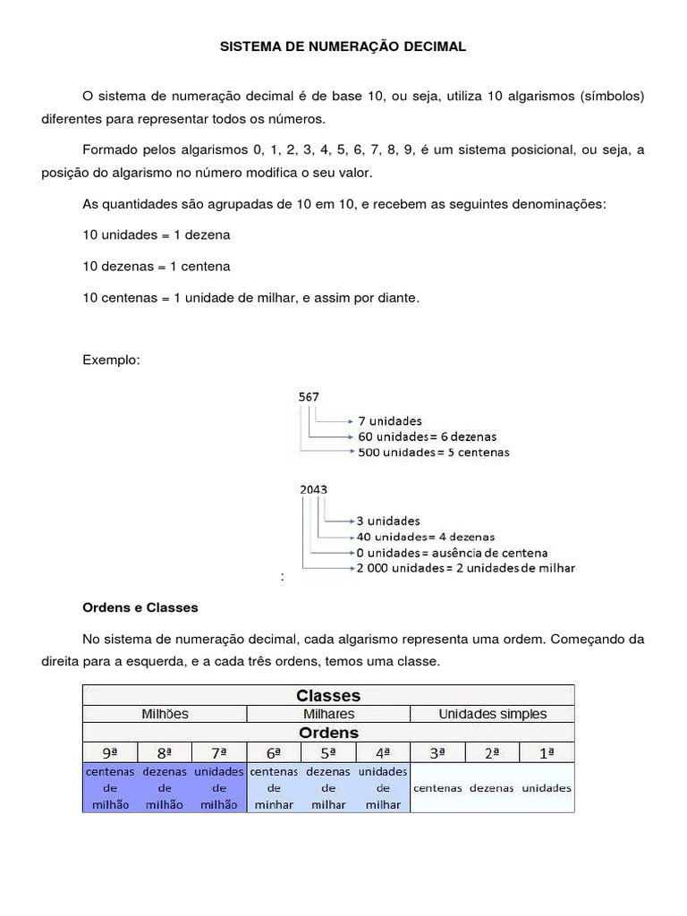 SISTEMA DE NUMERAÇÃO DECIMAL | PDF | Decimal | Aritmética
