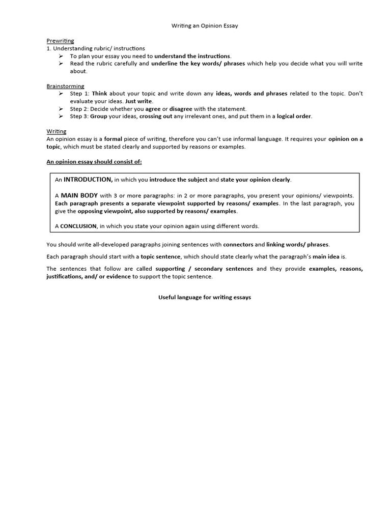 How to Write an Opinion Essay | PDF | Essays | Reason