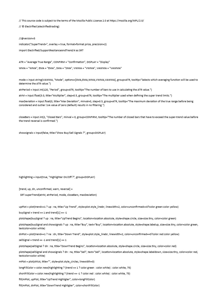 SuperTrend Indicator Pine Script Code | PDF