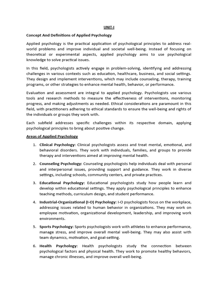Unit-I & Ii | PDF | Clinical Psychology | Psychology