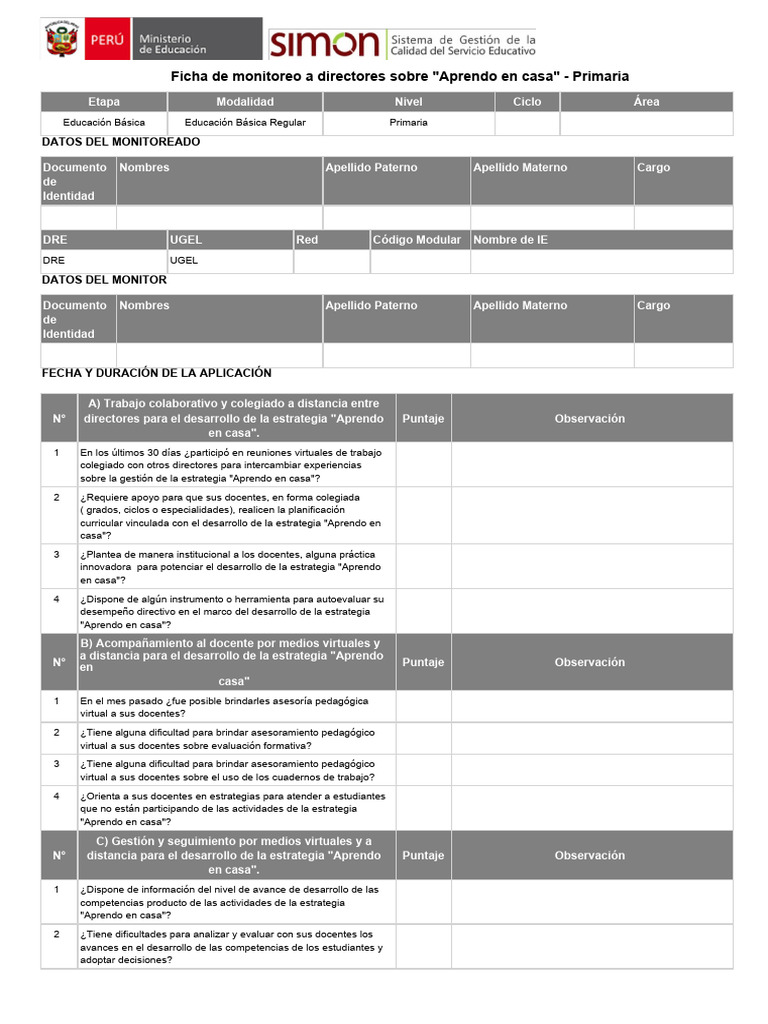 FICHA-MONITOREO-SIMON (2) | PDF | Enseñando