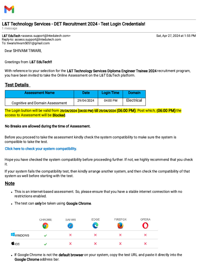 L&T Technology Services - DET Recruitment 2024 - Test Login Credentials ...