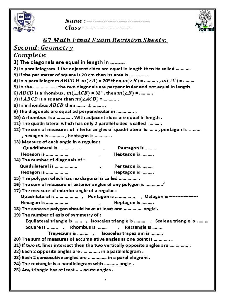 Geometry Final Answers - 240502 - 151118 | PDF | Rectangle | Triangle