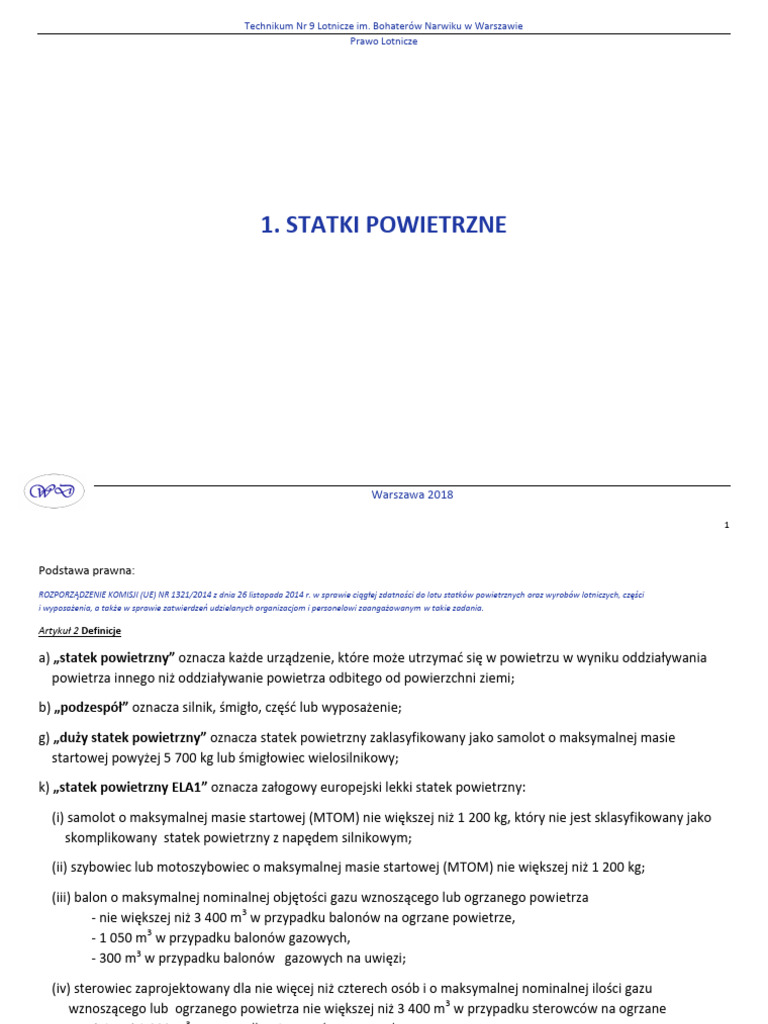 01 Statki Powietrzne Definicja Klasyfikacja | PDF