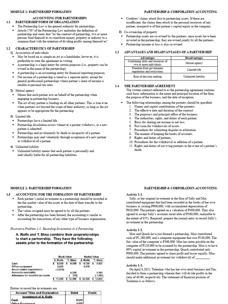 ParCor Module 1 - Reviewer | PDF | Partnership | Equity (Finance)