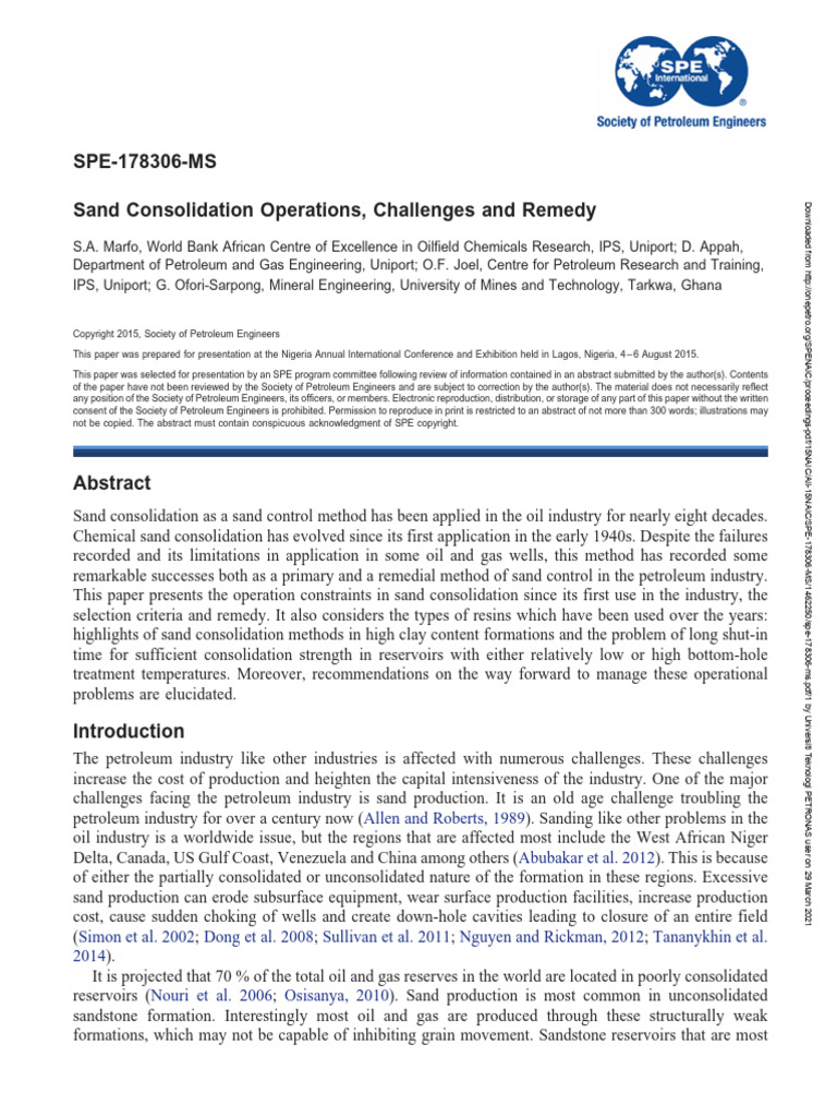 Marfo Et Al. (2015) Sand Consolidation Operations, Challenges and ...
