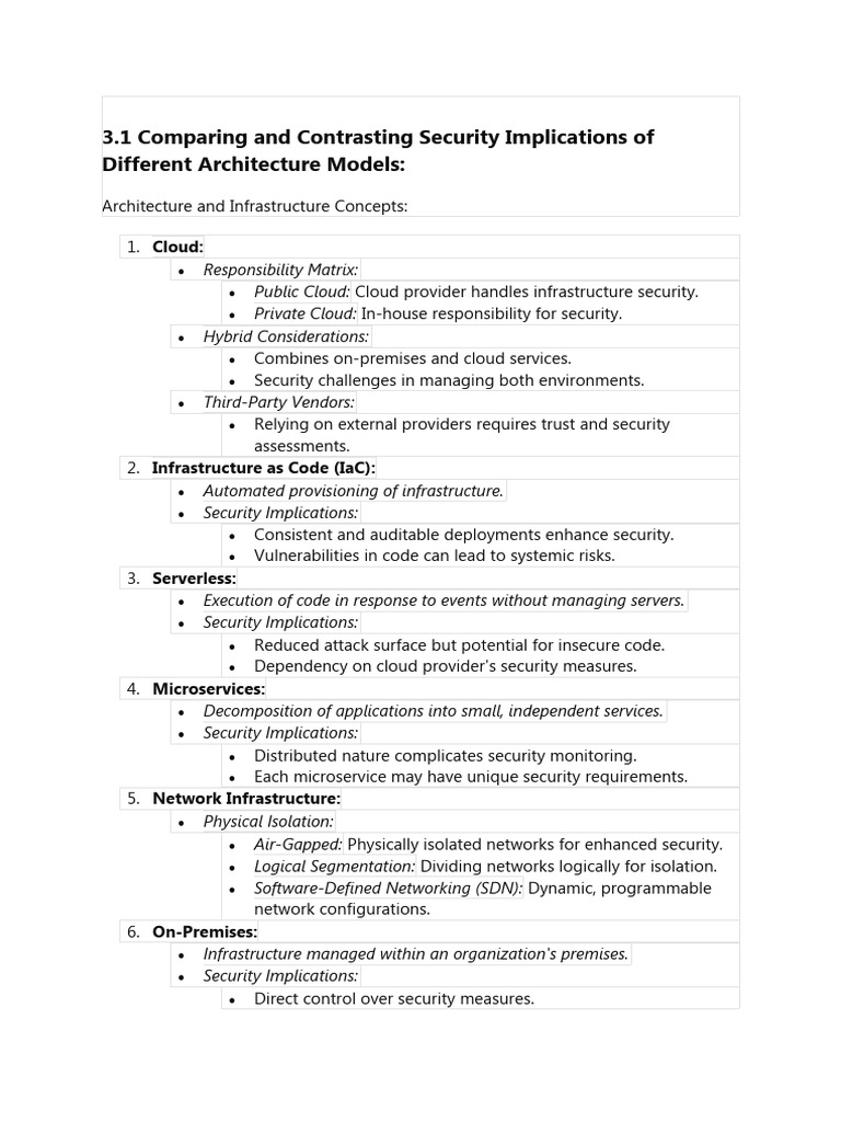 3.1 Comparing and Contrasting Security Implications of Different Architecture Models- | PDF ...