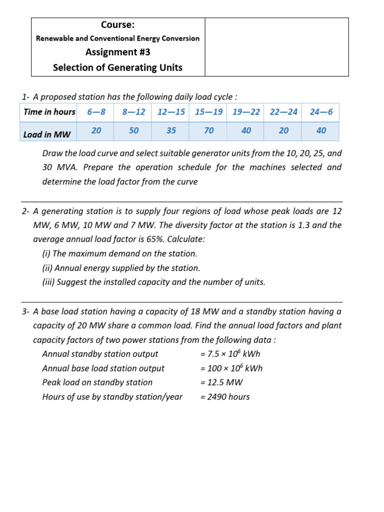 Assignment #3 Selection of Generating Units | PDF