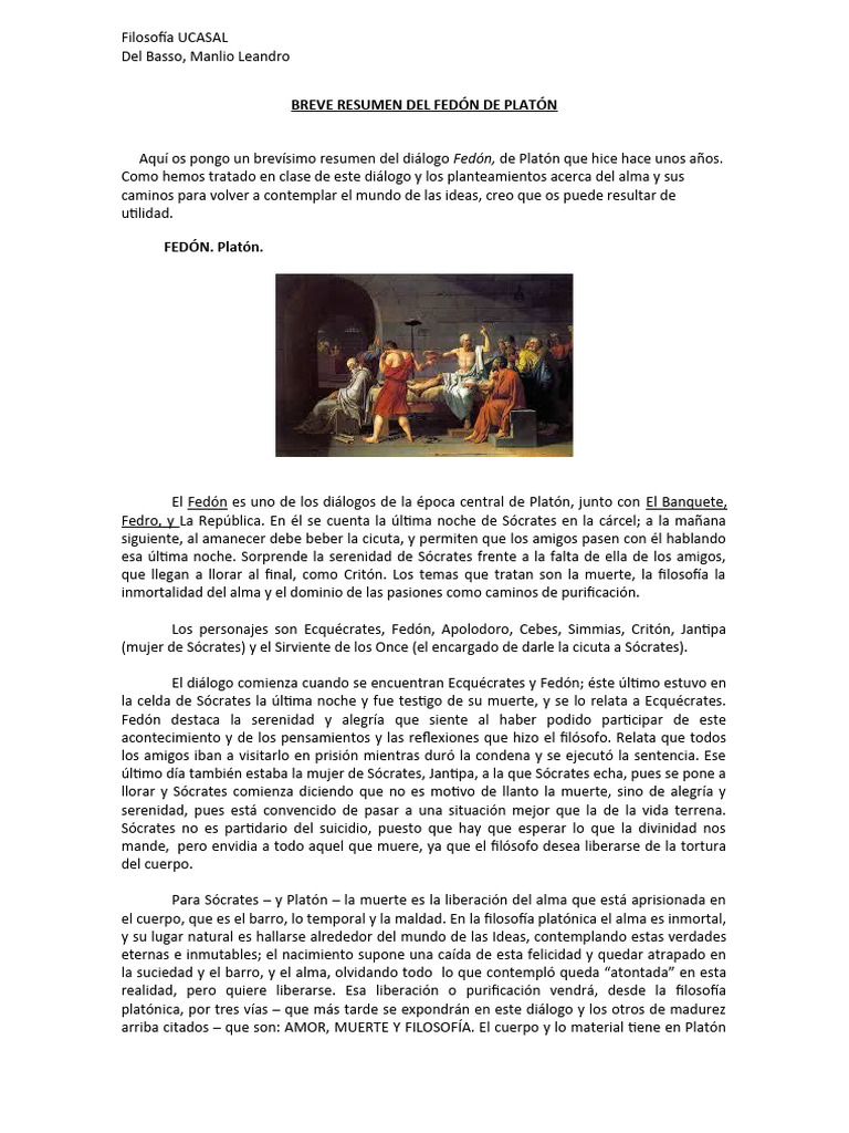 Breve Resumen Del Fedón de Platón | PDF | Platón | Alma