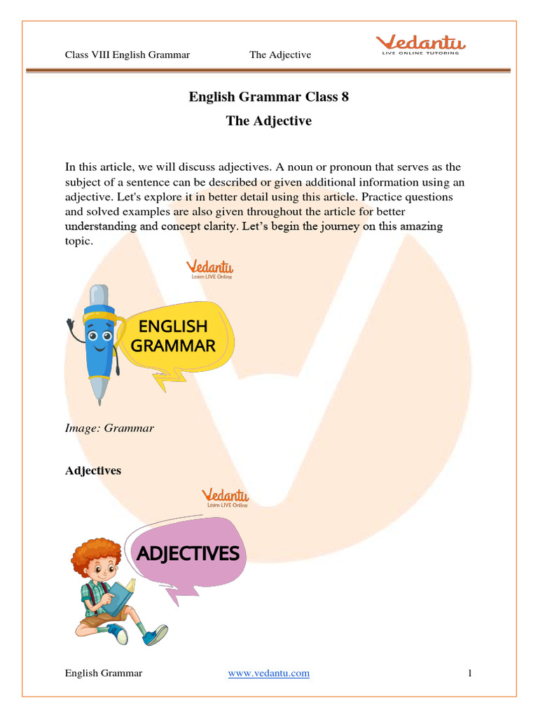 Class 8 English Grammar Ncert Solutions The Adjective | PDF | English ...