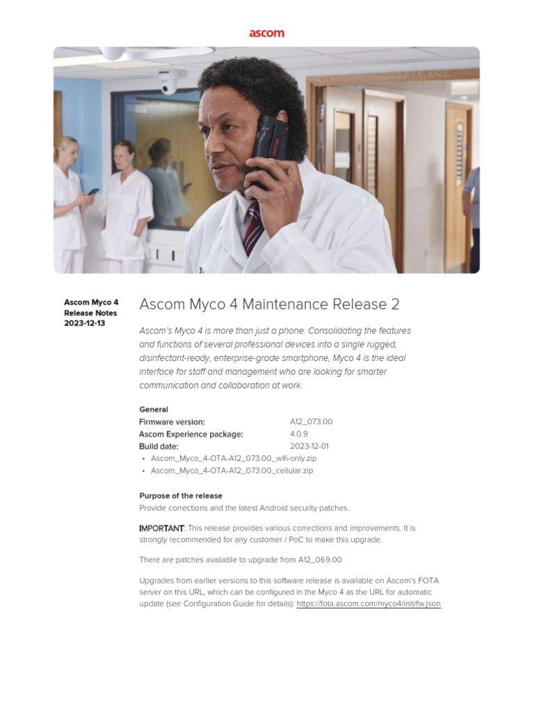 Release Notes Ascom Myco 4 MR2 A12 - 073.00-WiFi | PDF | Wi Fi ...