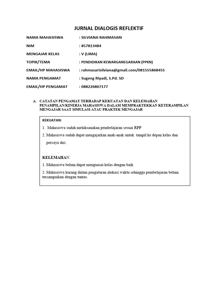 Format Jurnal Dialogis Reflektif | PDF