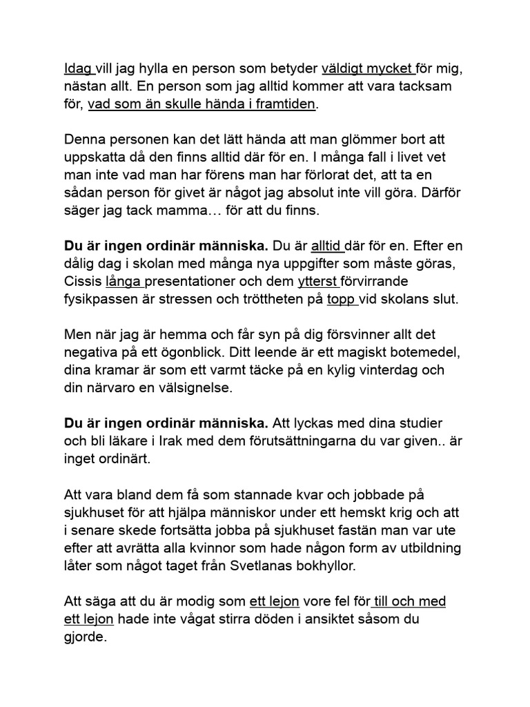 Hyllningstal Svenska 3 Manus | PDF