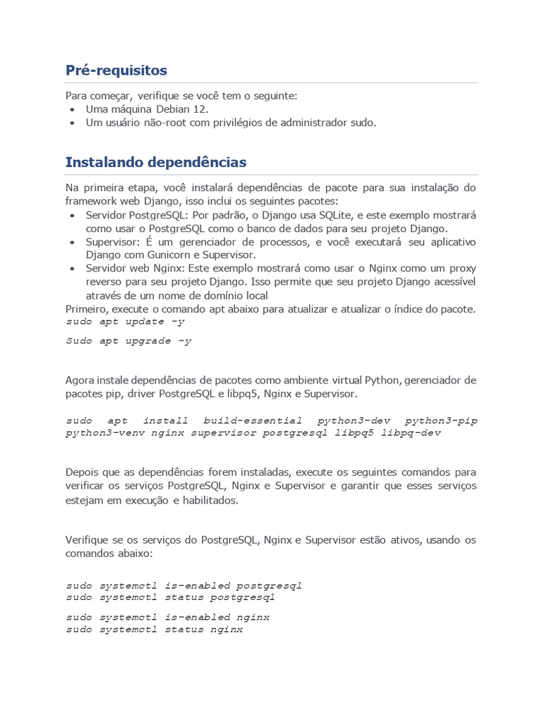 Instalar Postgres + Django + Nginx + Gunicorn | PDF | Postgre SQL | Python (linguagem de ...